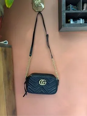 Gucci | Bags | Gucci Black Quilted Leather Small Crossbody With Gold ...